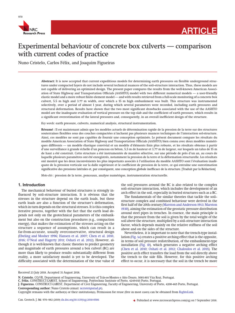 Experimental Behaviour of Concrete Box Culverts - Comparison With ...