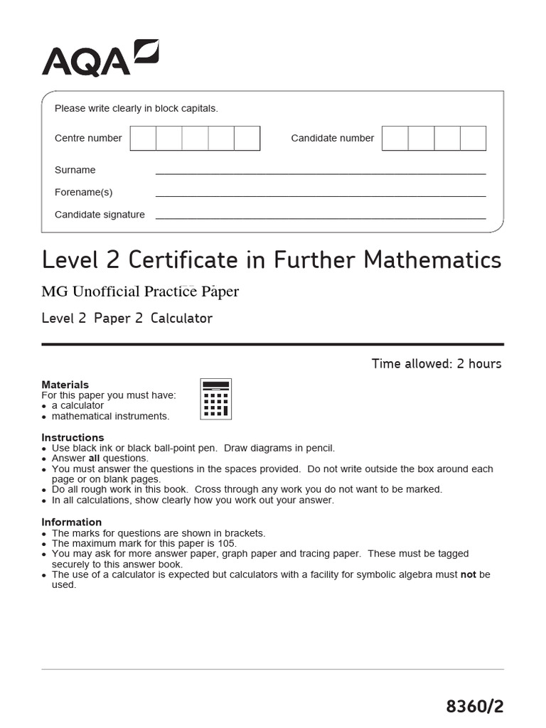 MG Level 2 FM Unofficial Practice Paper 2 | PDF | Trigonometric ...