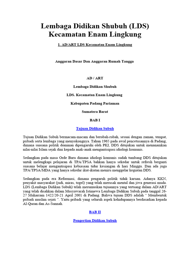 Contoh-AD - ART LDS Kecamatan Enam Lingkung | PDF