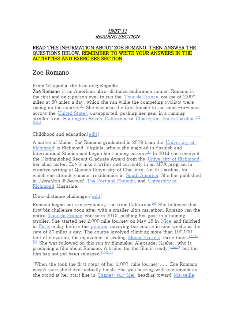 Reading About Zoe Romano, The Runner | PDF