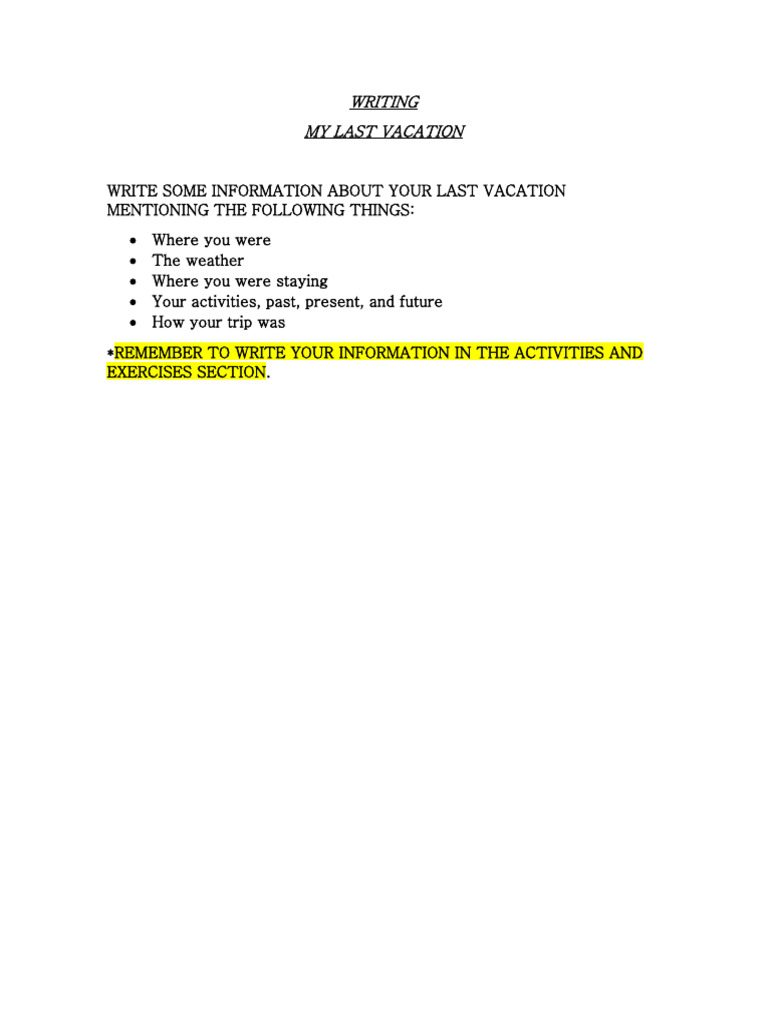 Writing - My Last Vacation | PDF