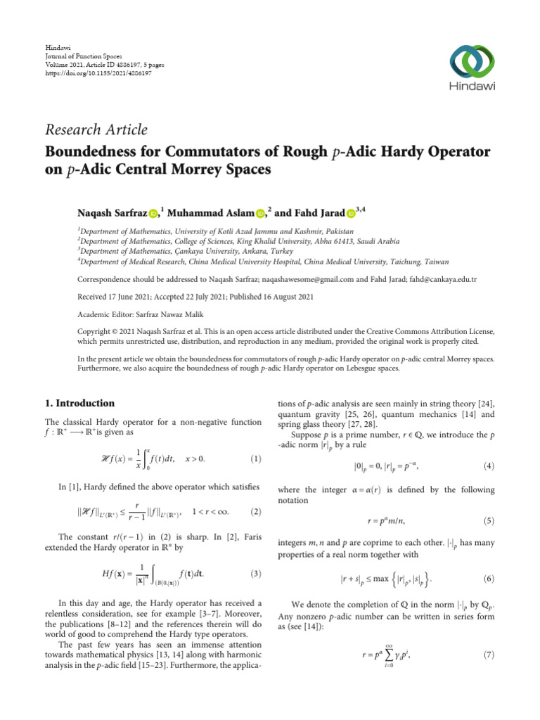 Boundedness For Commutators Of Rough P Adic Hardy Pdf Mathematics