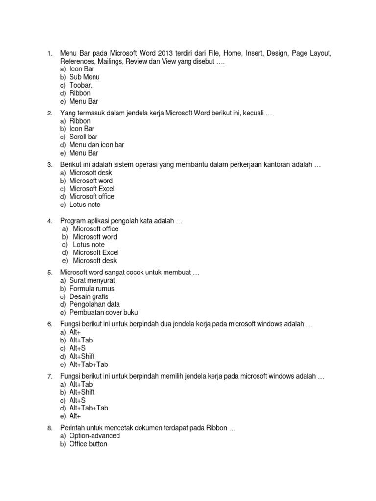 Latihan Soal Informatika Ms Word Susulan | PDF | Metode & Bahan Ajar