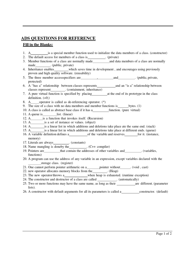DAC - EANDC - QB - Question Bank For ADS | PDF | Class (Computer ...