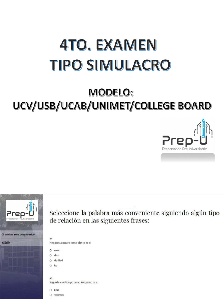 4to Examen Tipo Simulacro Ucv Usb Unimet Ucab College Board | PDF