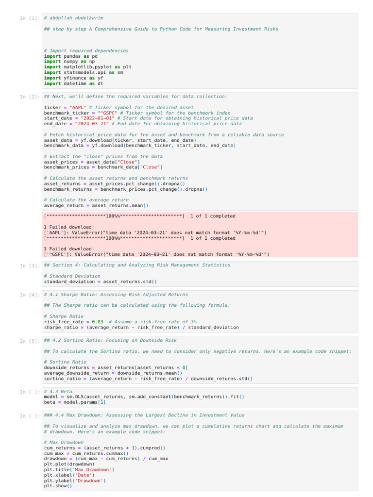 Investment Risk Metrics in Python | PDF | Sharpe Ratio | Investing