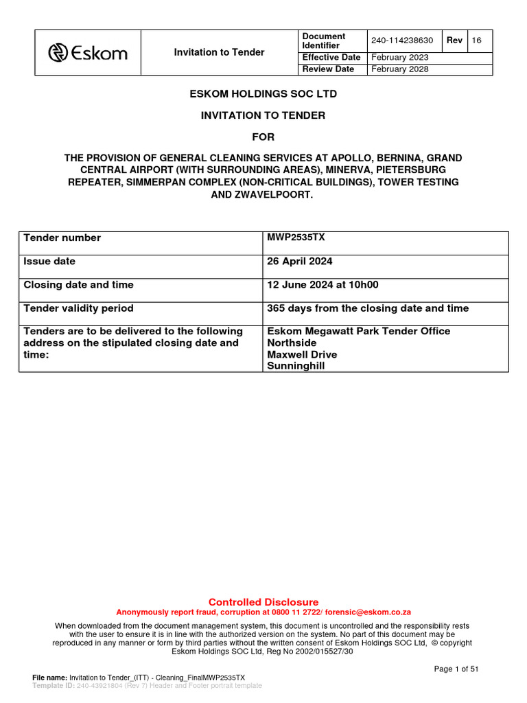 Invitation To Tender - (ITT) - Cleaning - Signed | PDF | Procurement