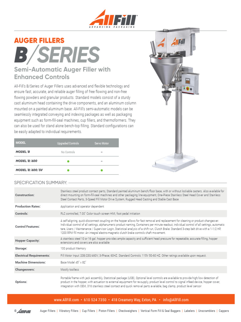 AFI Fillers Auger B-Series 9RkIKou | PDF | Machines