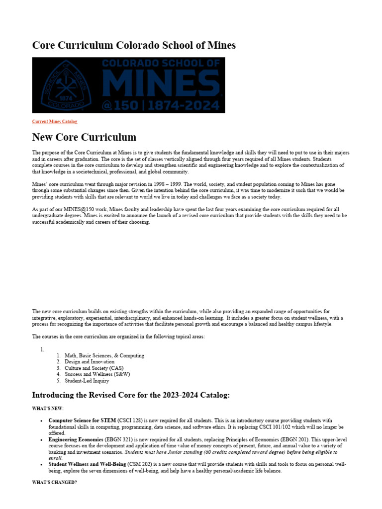 Core Curriculum Colorado School of Mines | PDF | Curriculum | Science