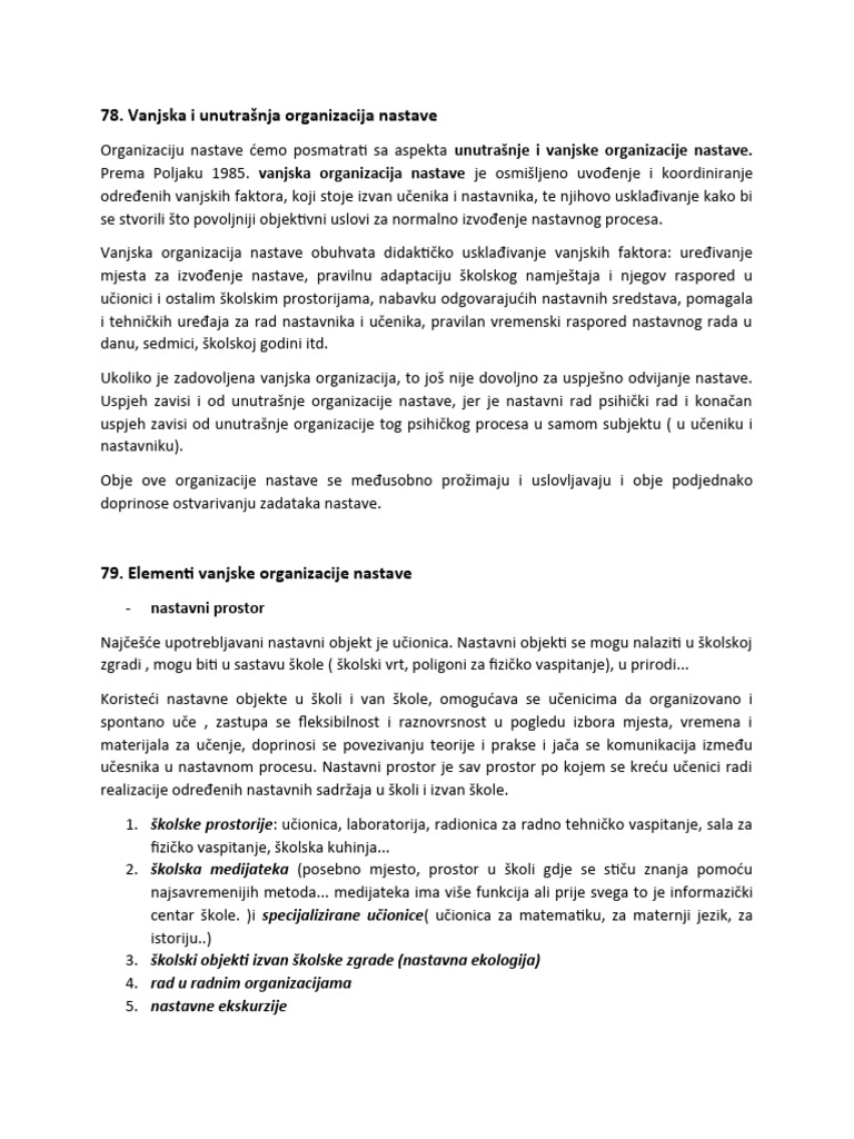Organizacija Nastave | PDF