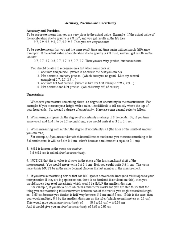 Accuracy Precision and Uncertainty | PDF | Accuracy And Precision ...