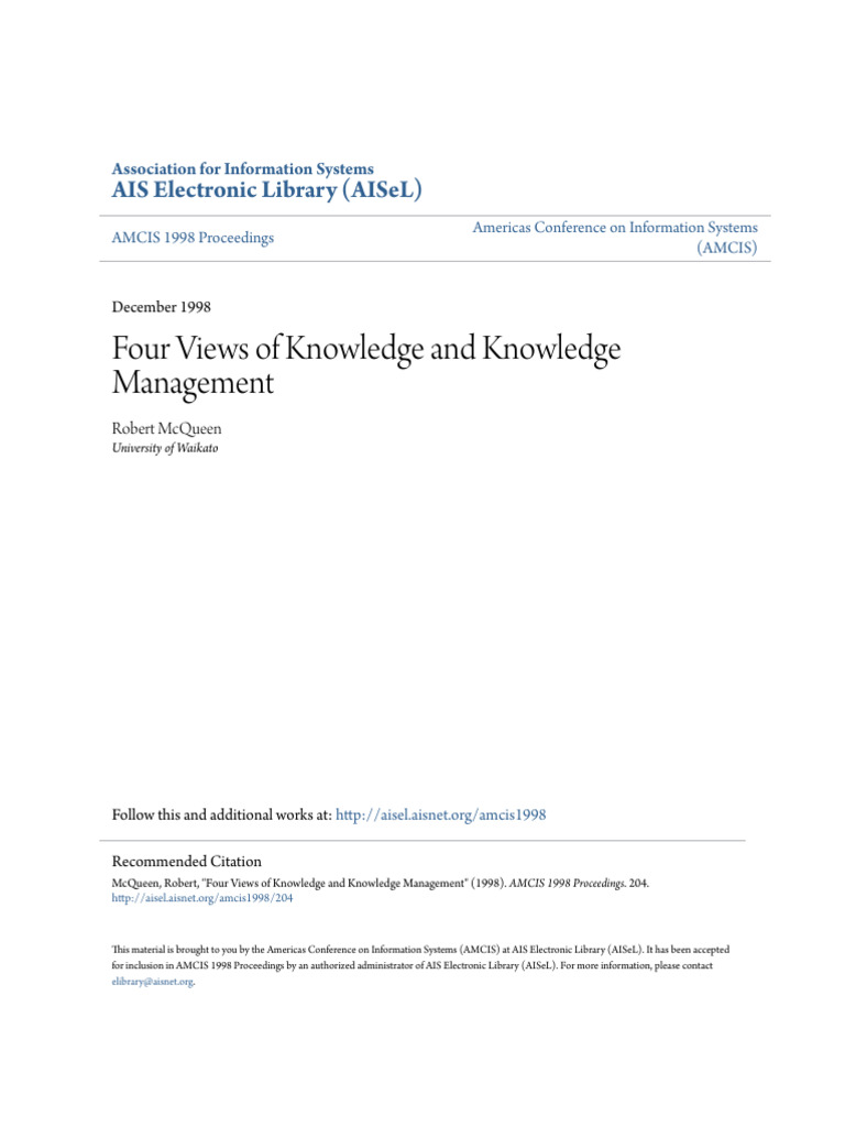 Four Knowledge Management Views | PDF | Knowledge | Knowledge Management