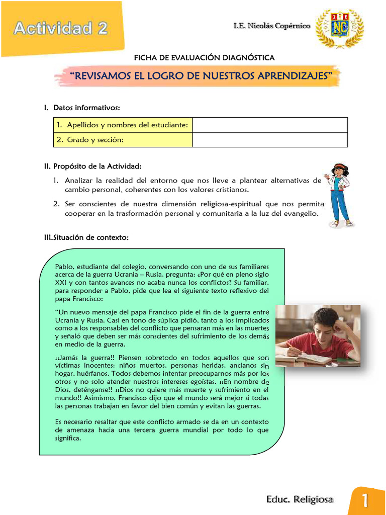 Ficha - Actividad #02 - RELI | PDF | Papa Francisco | Evangelio de Mateo