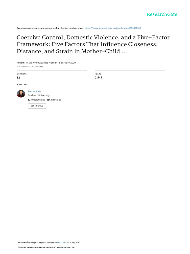 Katz 2019 Coercive Control, Domestic Violence, and a Five-Factor ...