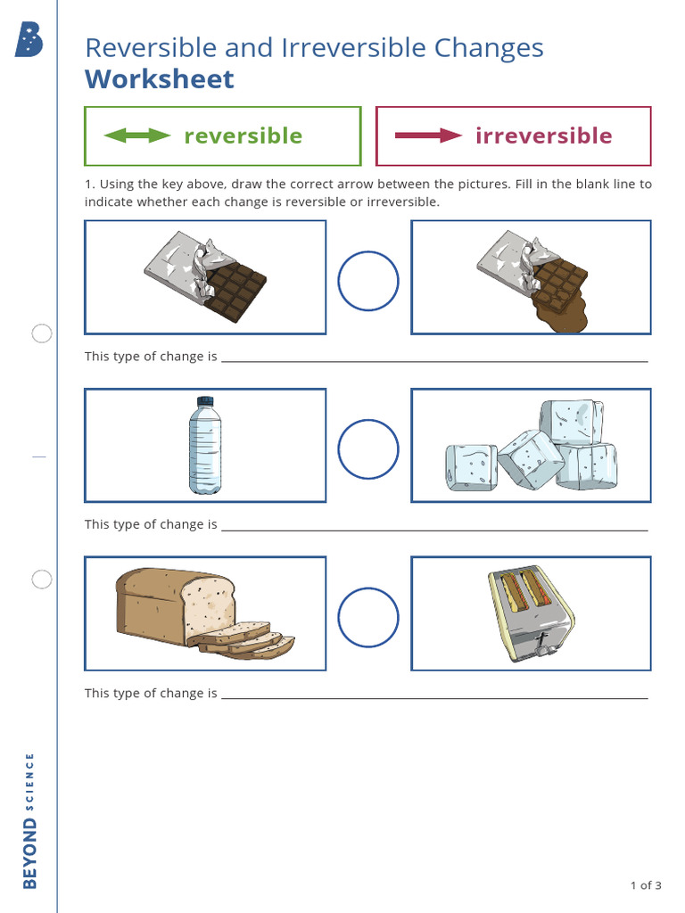 Reversible and Irreversible Changes Worksheet | PDF | Water | Chemical ...