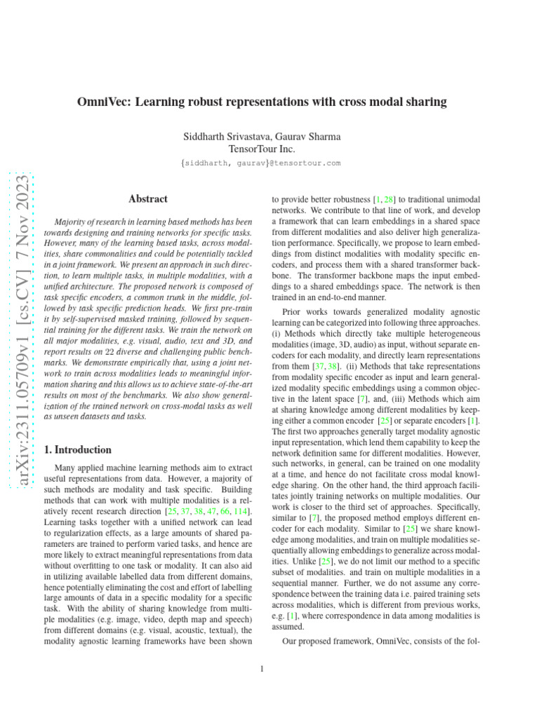 Omnivec: Learning Robust Representations With Cross Modal Sharing | PDF ...