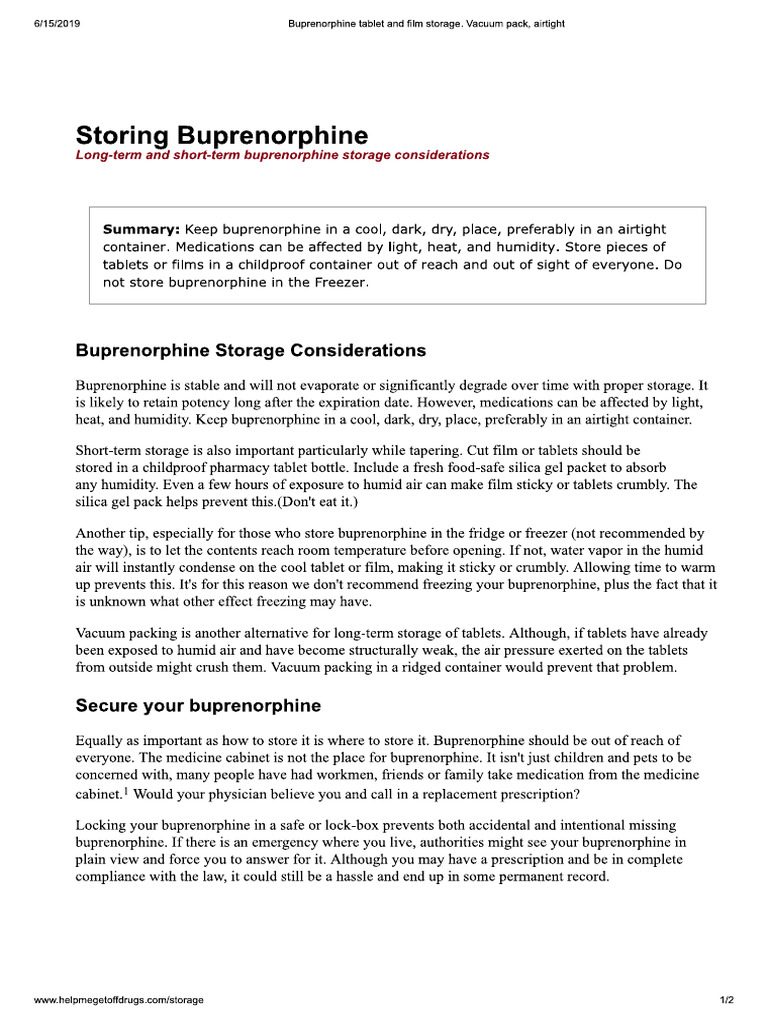 12 Buprenorphine Tablet and Film Storage. Vacuum Pack, Airtight | PDF