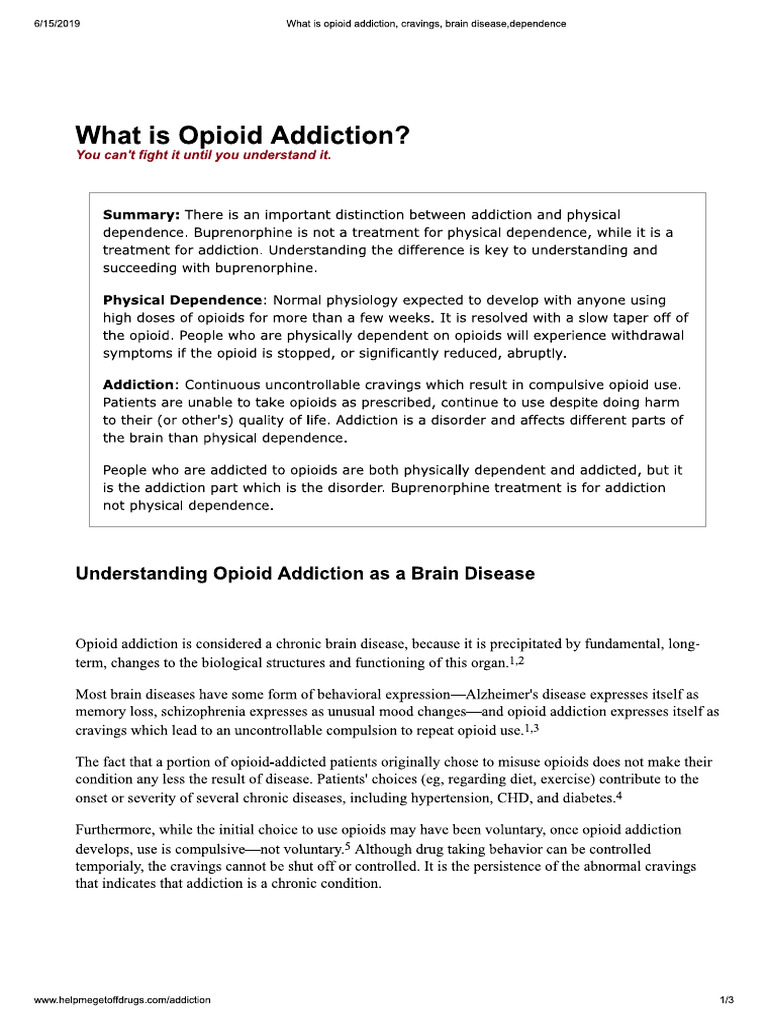 3 What Is Opioid Addiction, Cravings, Brain Disease, Dependence | PDF ...