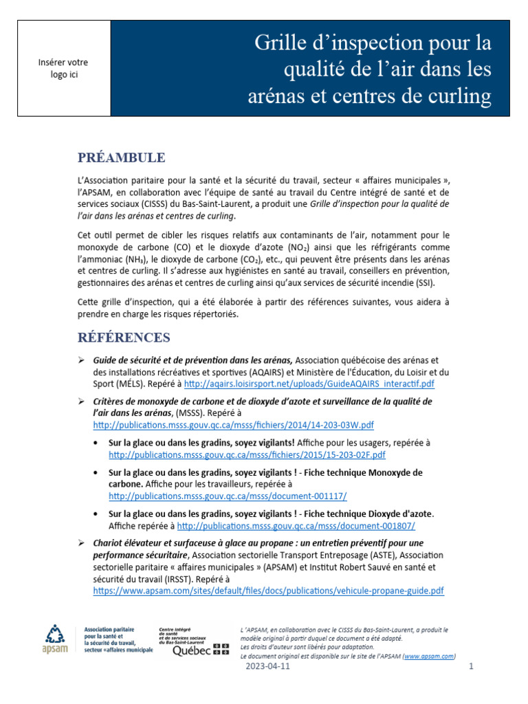Grille d'inspection qualité air arénas | PDF | Pollution de l'air ...