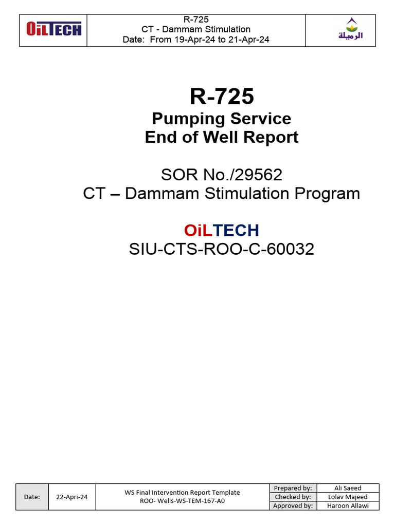 R-725 - CT - Stimulation-OT-CT03-End of Well Report | PDF | Chemical Engineering