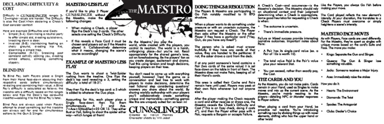 THE MAESTRO Reference Sheets | PDF | Playing Cards | Games Of Mental Skill