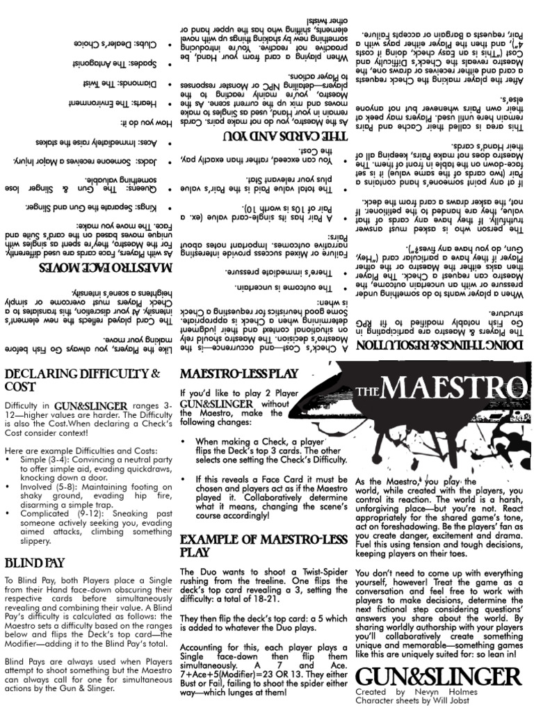 THE MAESTRO reference sheets - trifold | PDF | Playing Cards | Card Games