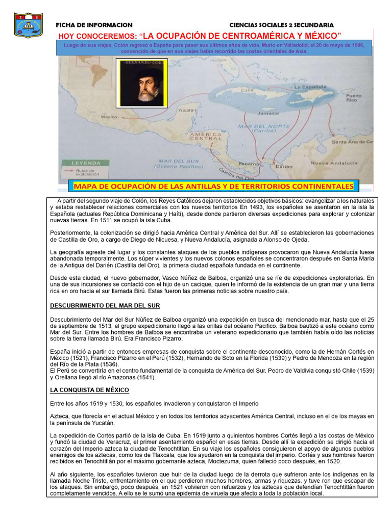 La Ocupacion de Centro America y Mexico Ficha Trabajo 2 Grado | PDF ...