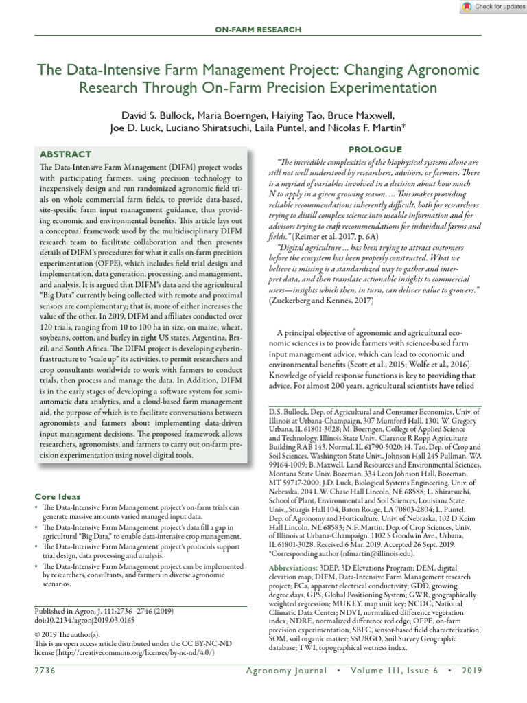 Agronomy Journal - 2019 - Bullock - The Data Intensive Farm Management Project Changing ...