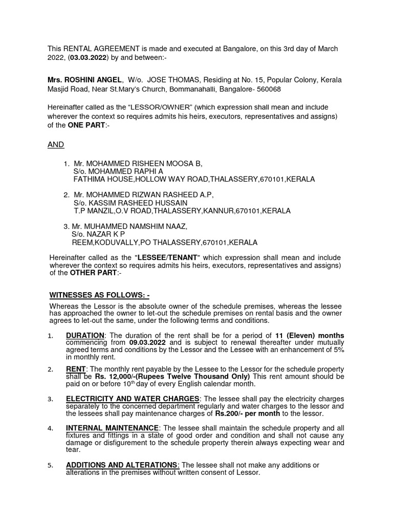 Rental Agreement 2nd Floor | PDF | Lease | Real Property Law