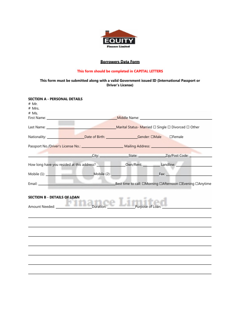 Borrowers Data Form | PDF | Finance & Money Management | Law