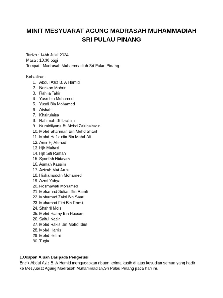 MInit Mesyuarat Surau | PDF