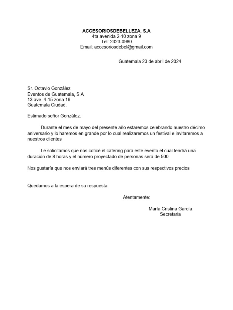 cartas comerciales estilo semi bloque | PDF