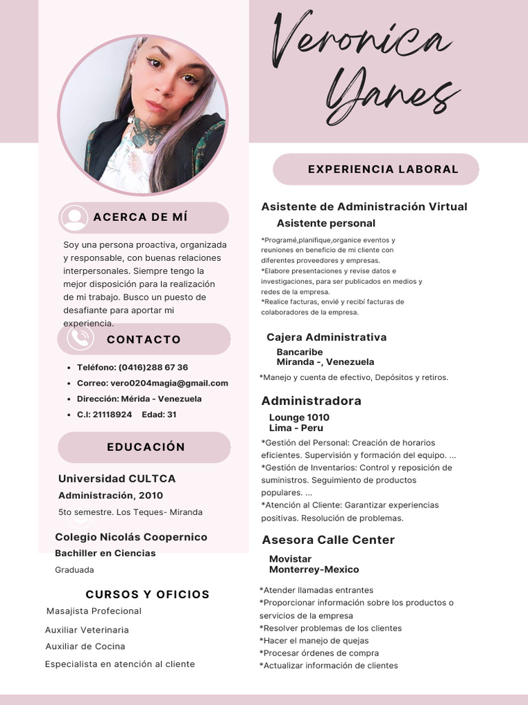 Curriculum Vitae de Mujer Profesional con Foto Femenino Rosa_20240714 ...