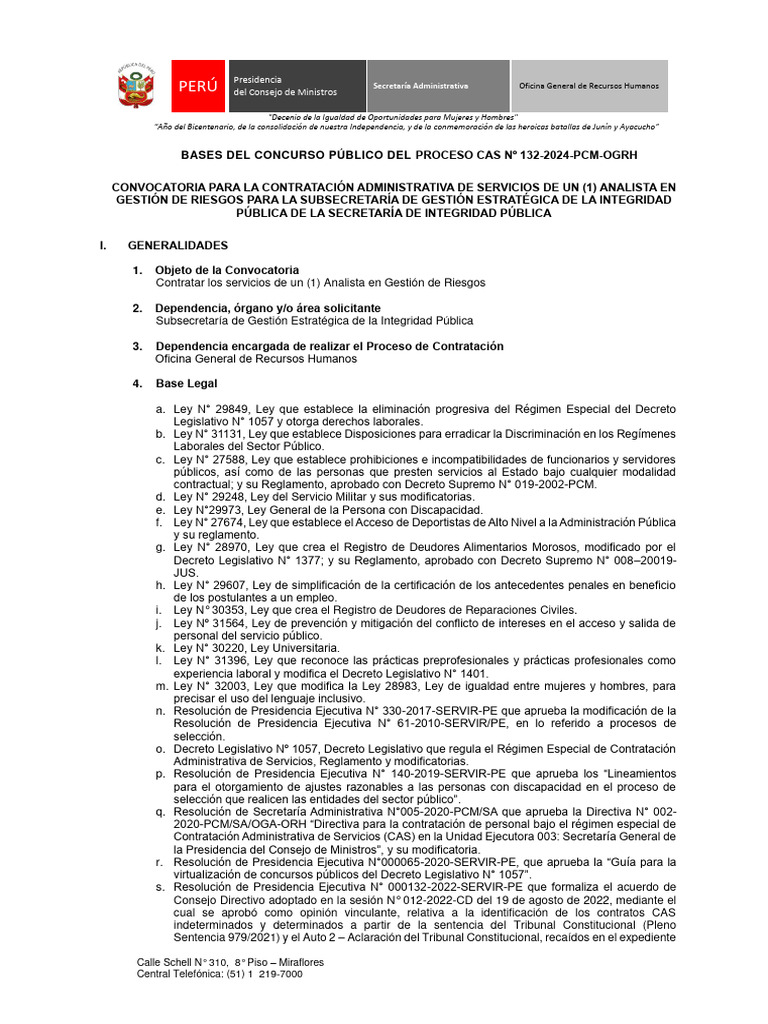 Convocatoria CAS 132-2024: Analista Riesgos | PDF | Gestión de recursos ...