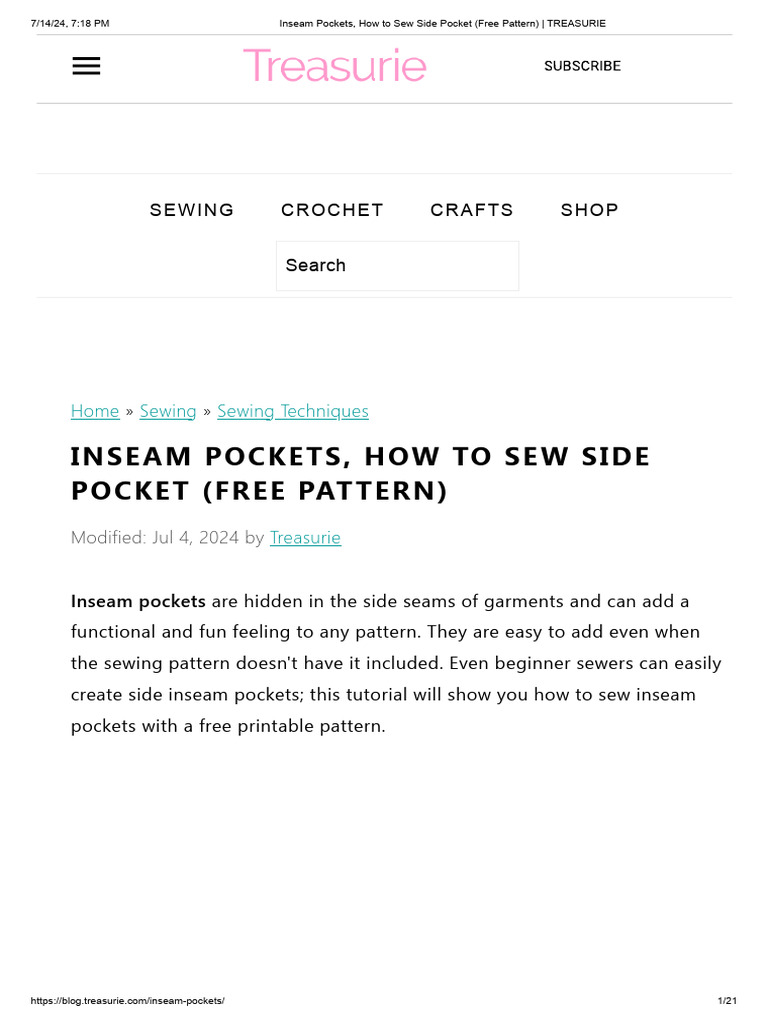 Inseam Pockets, How To Sew Side Pocket (Free Pattern) - TREASURIE | PDF ...