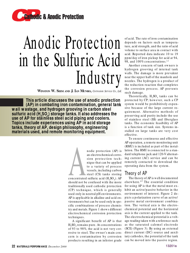 13201a.1200 Anodic Protection in the Sulfuric Acid Industry | PDF ...