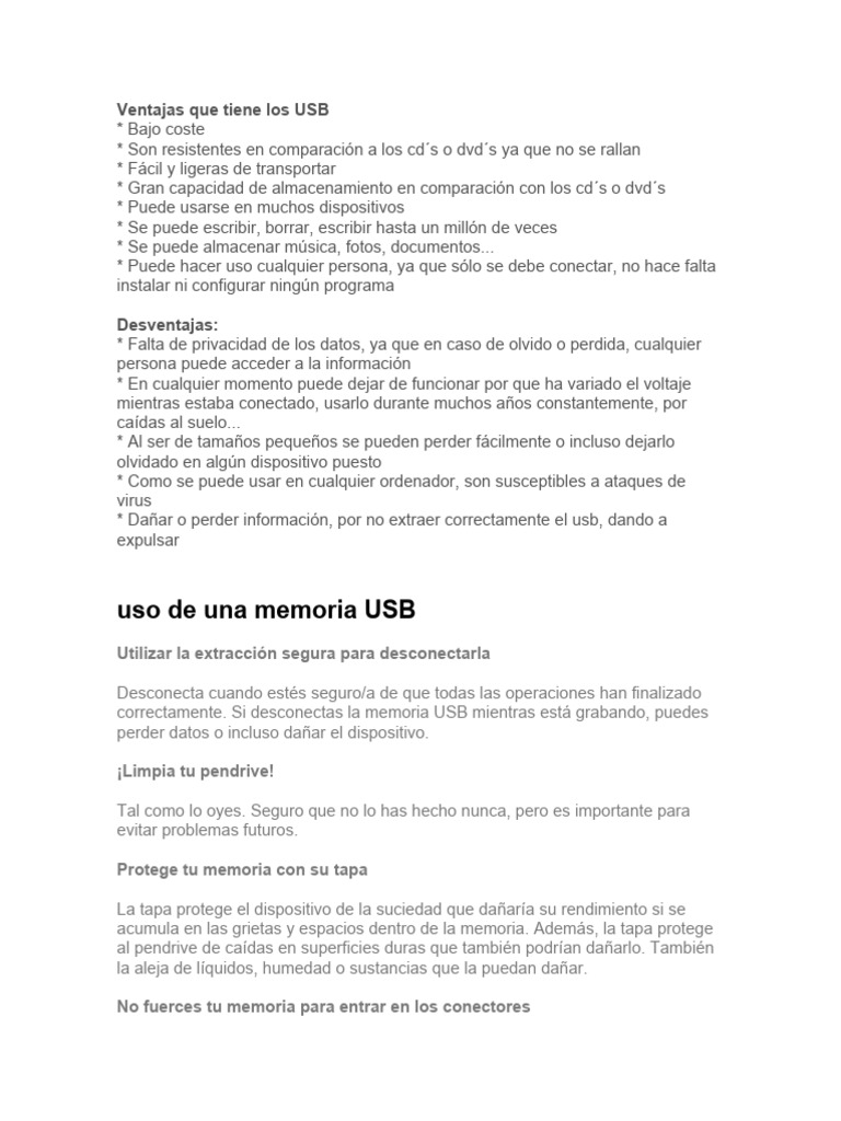 Ventajas que tiene los USB | Descargar gratis PDF | Memoria USB ...