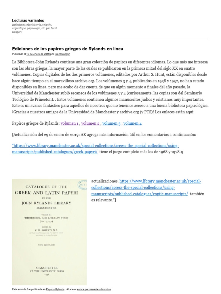 Editions of Rylands Greek Papyri | PDF | Ciencias sociales