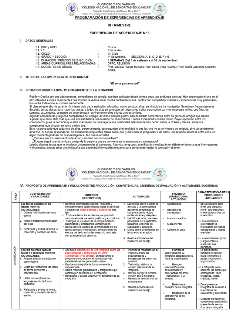 4° Experiencia de Aprendizaje 5 | PDF | Infografia | Evaluación
