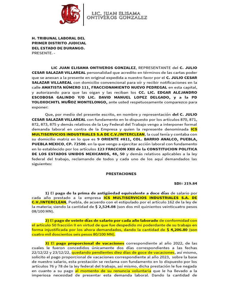 Julio Cesar Yolo 2.2 | PDF | Demanda judicial | Salario