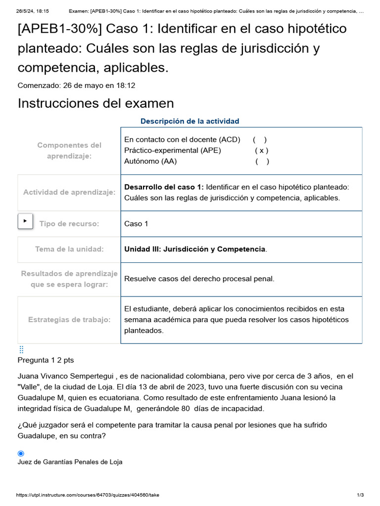 Examen - (APEB1-30%) Caso 1 - Identificar en El Caso Hipotético Planteado - Cuáles Son Las ...