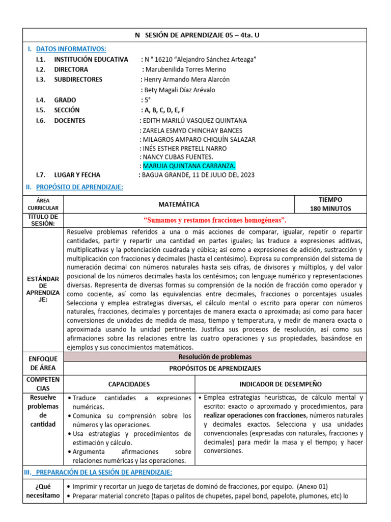 Sesion 05. Mate U4 Suma Resta Fracc. 1 | PDF | Decimal | Sustracción