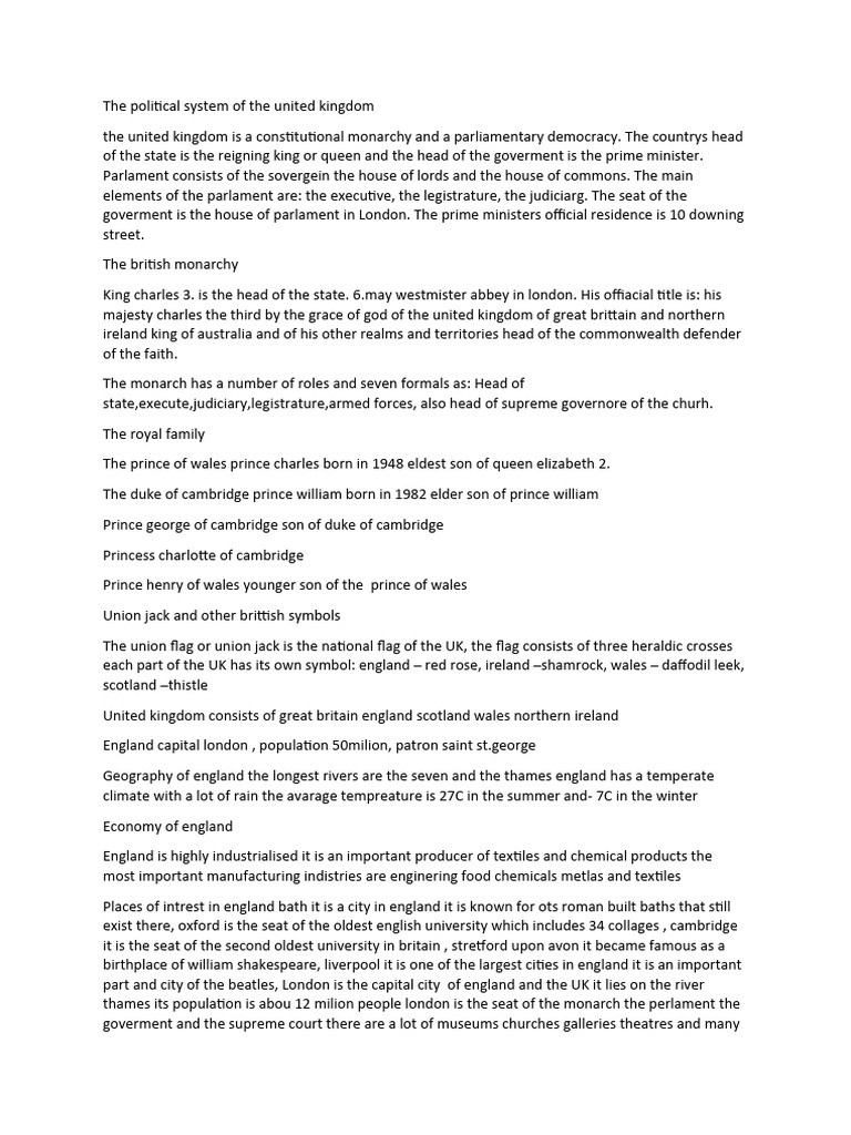 Overview of the UK Political System | PDF | Monarchy | Monarchy Of The ...