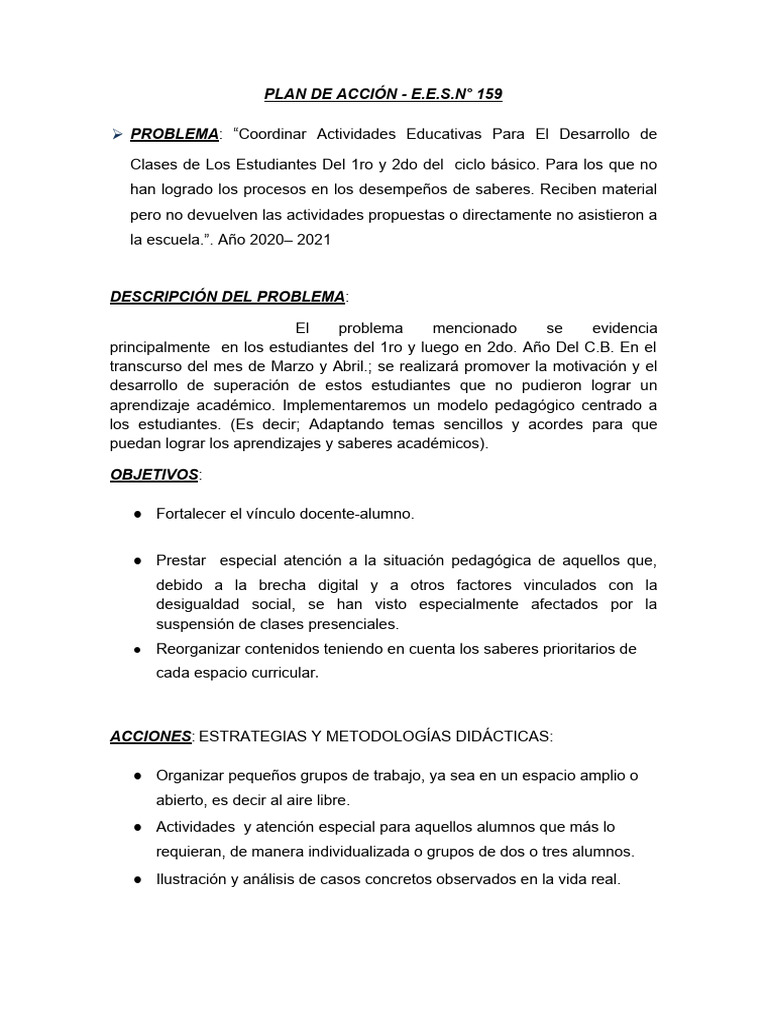 Plan de Acción 159 | PDF | Importar