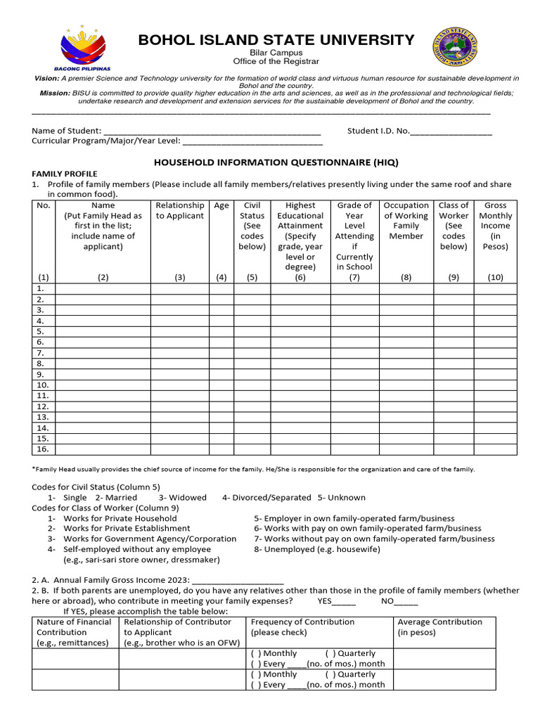 Household Information Questionnaire - 053249 | PDF | Employment | Self ...