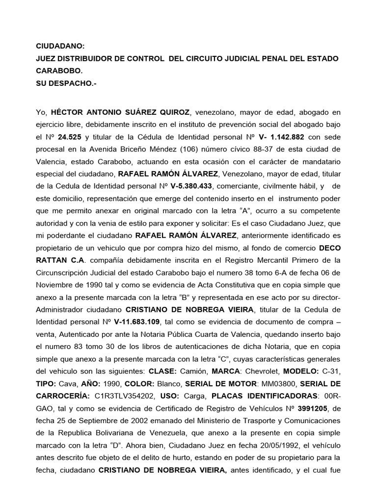 Solicitud de Entrega Formal de Vehiculo Rafael Ramon | PDF | Documento de identidad | Fiscal