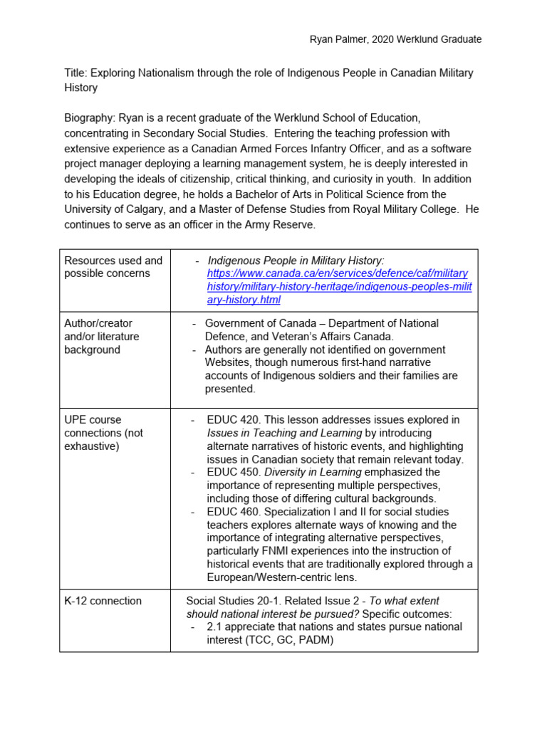 Indigenous Contributions World War 1 | PDF | Military Service | Canada