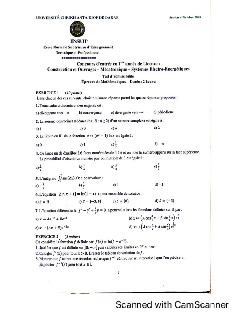 CONCOURS ENSETP 2020 | PDF