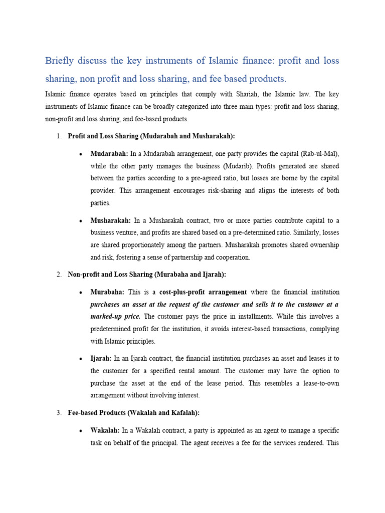 Key Instruments of Islamic Finance Explained | PDF | Islamic Banking And Finance | Banks