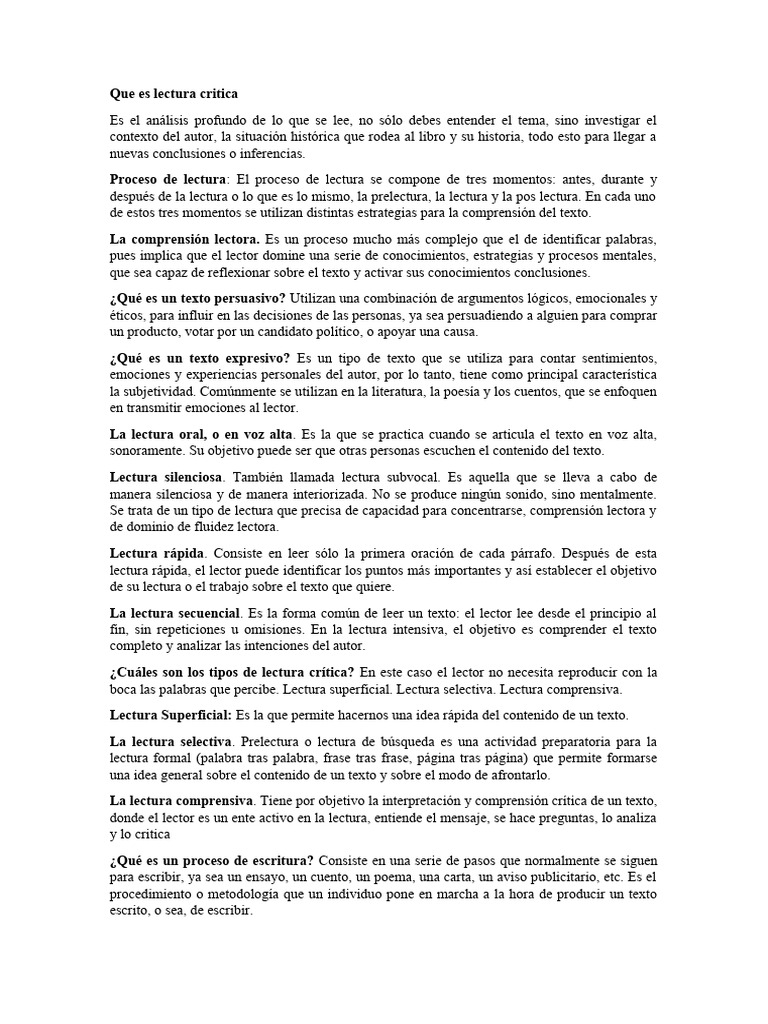 Guía Completa sobre Lectura Crítica | PDF | Comprensión lectora ...